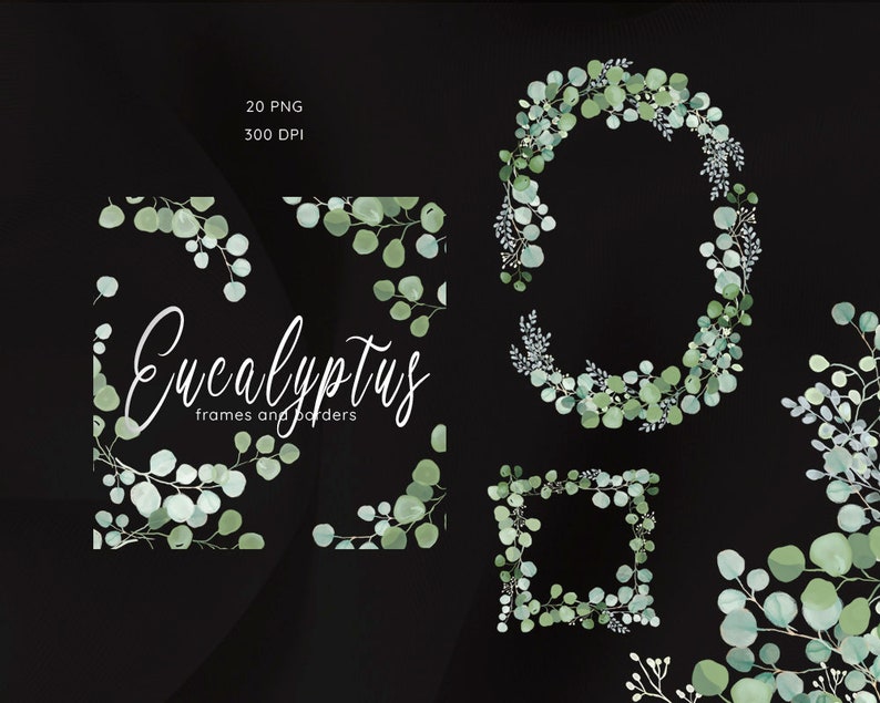 Eucalyptus Frames Clipart Watercolor Greenery Wreath Clip | Etsy
