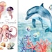 Sea Animals Clipart, Cute Ocean Animals Clipart, Nautical, Watercolor ...