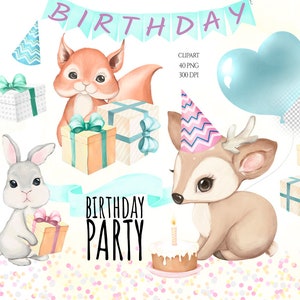 Forest Party Animals, Watercolor Woodland Animals Clipart, Deer, Baby ...
