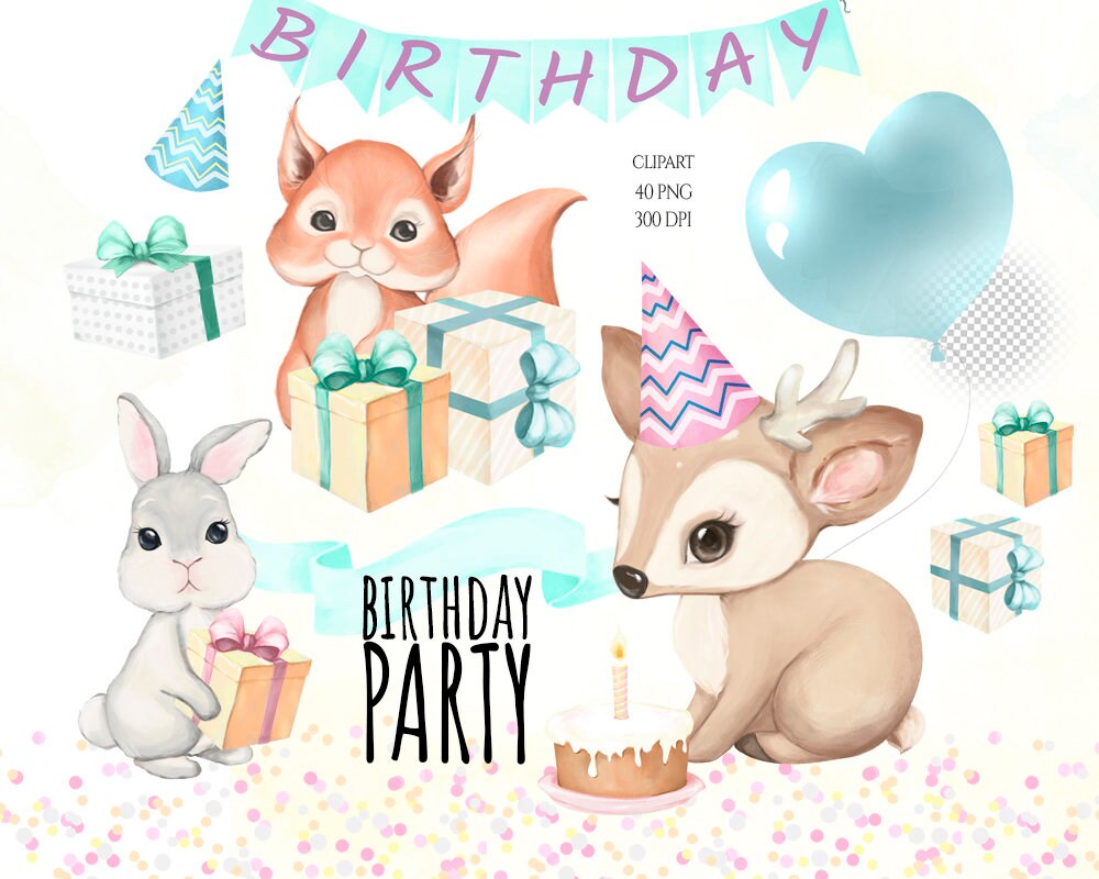 Forest Party Animals Watercolor Woodland Animals Clipart | Etsy