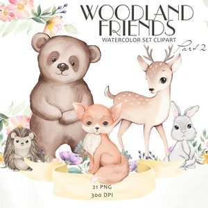 Forest Animals Clipart, Woodland Animals, Watercolor Cute Animals ...