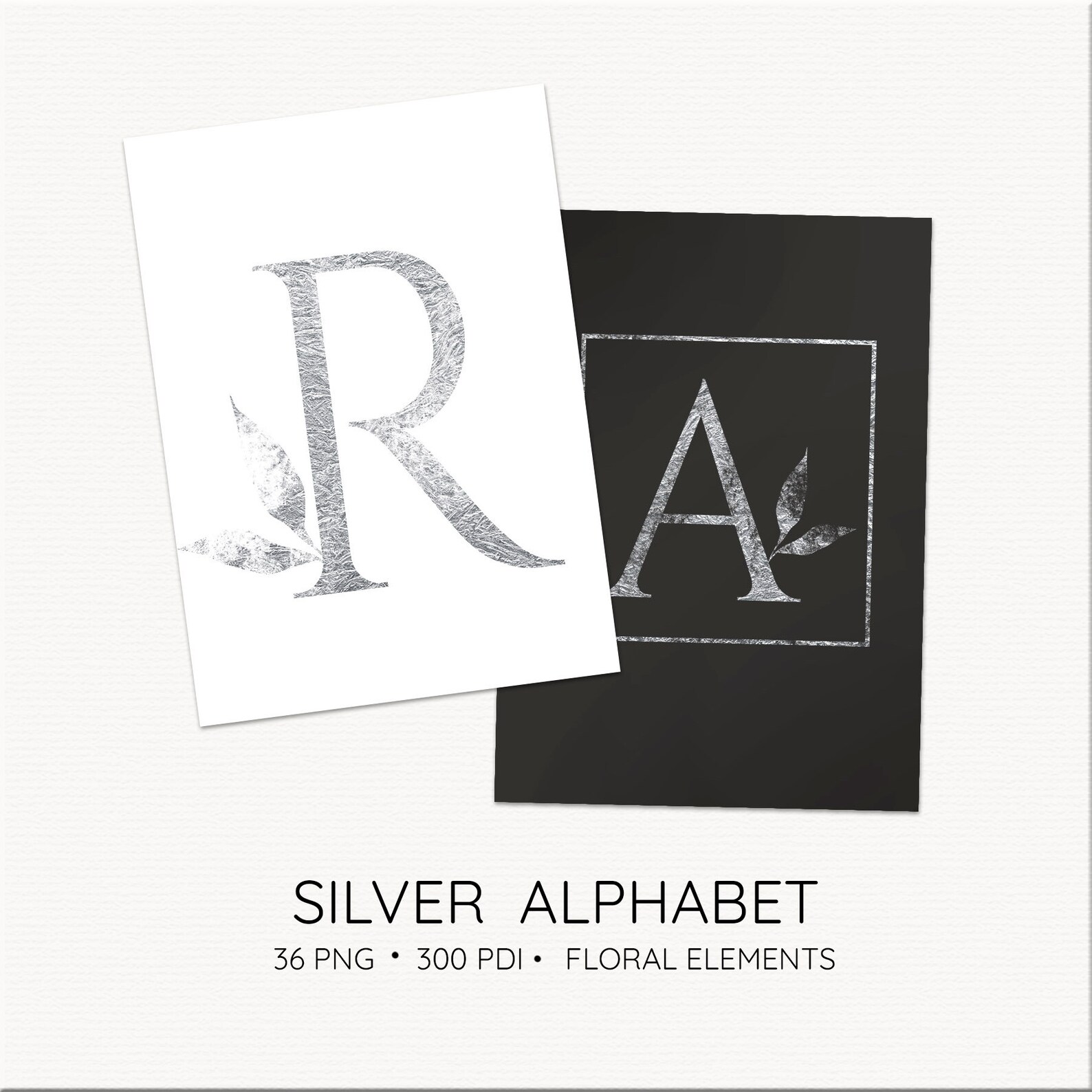 Silver Glitter Alphabet Floral Alphabet Silver Letters - Etsy