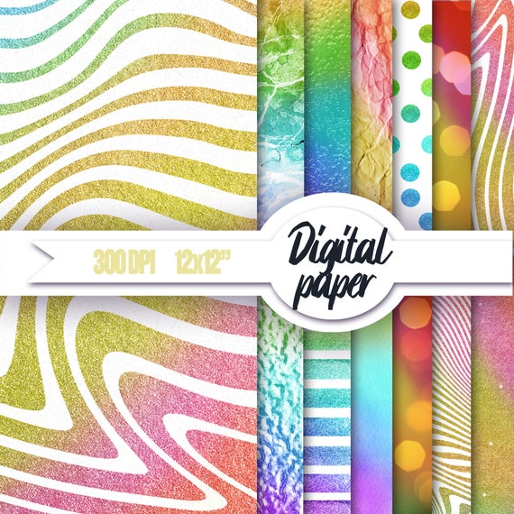 Glitter Rainbow Digital Paper Set Glitter Ombre Watercolor - Etsy