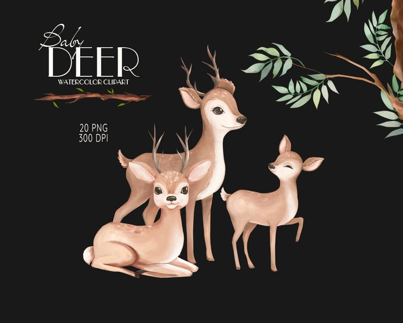 Watercolor Deer, Baby Deer Clipart, Watercolor Little Animals, Cute ...