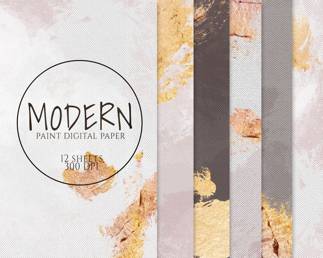Ivory Digital Paper, Gold Brush Strokes, White Acrylic Textures ...