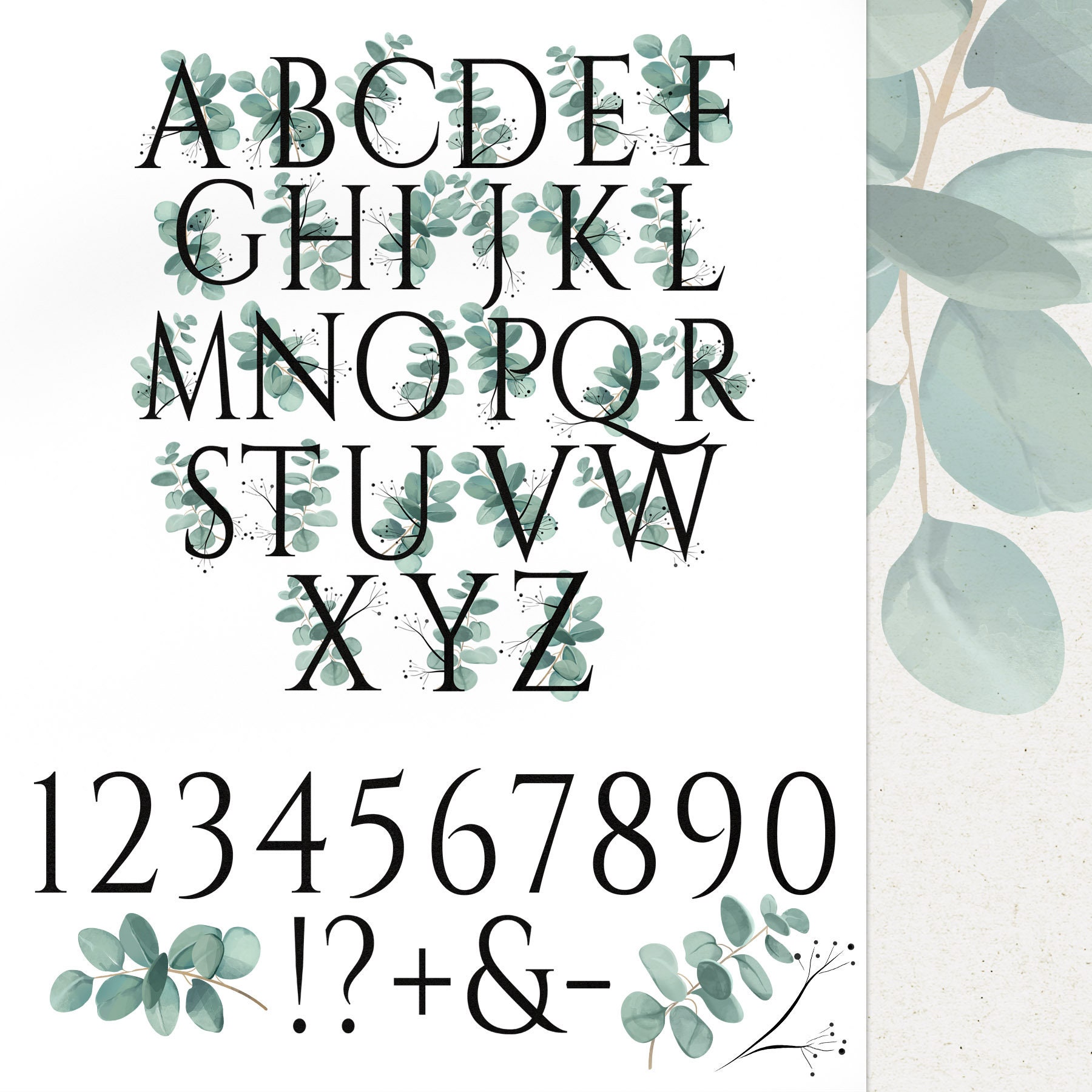 Watercolor Greenery Alphabet Floral Alphabet Eucalyptus Clip | Etsy