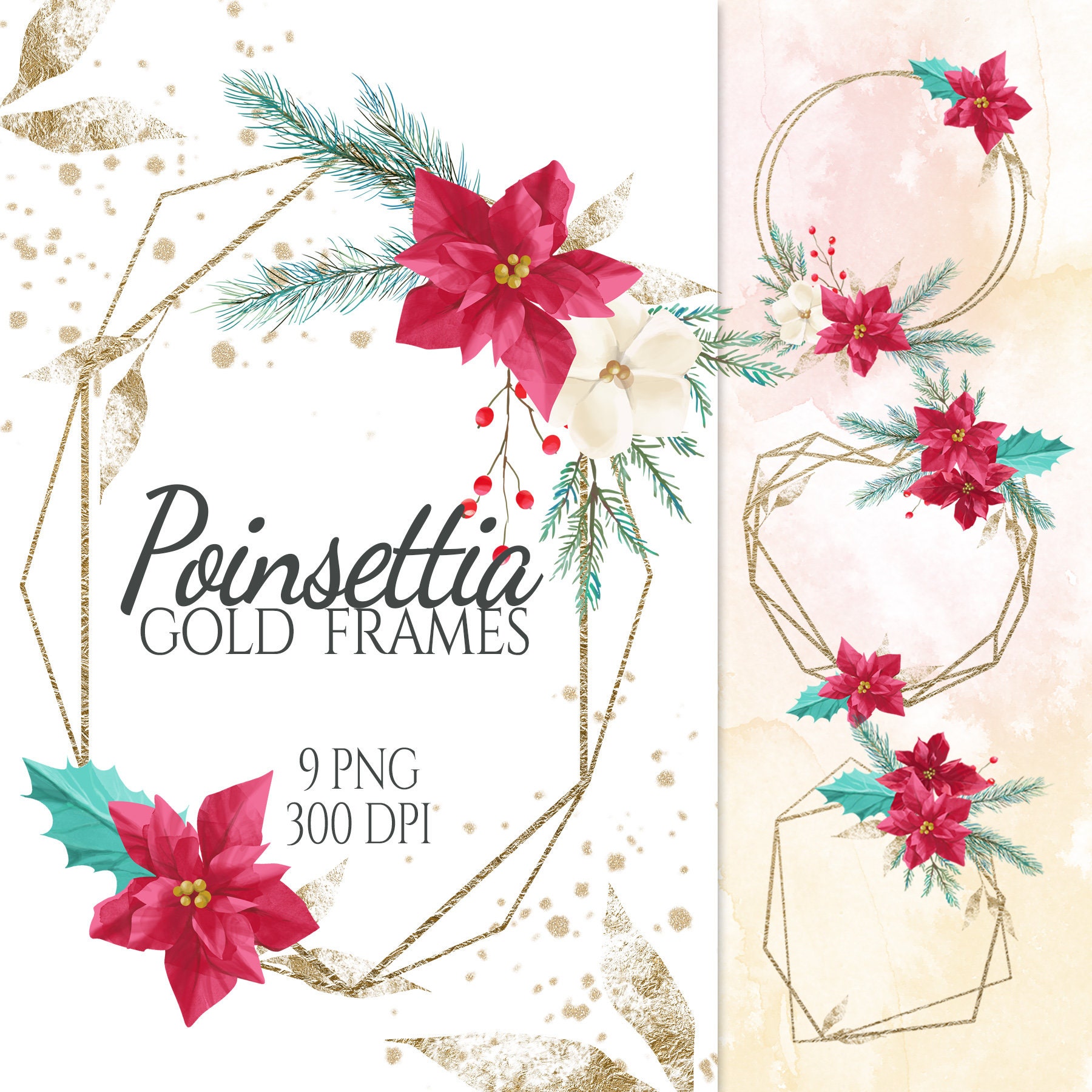 Christmas Frames Clipart Watercolor Holiday Clipart - Etsy