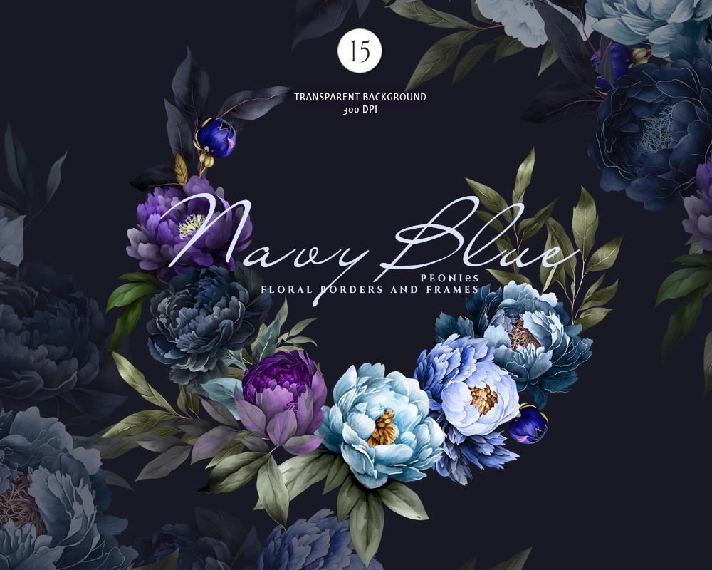 Blue Peonies Clipart, Boho Flowers Clipart, Ranunculus Floral Borders ...