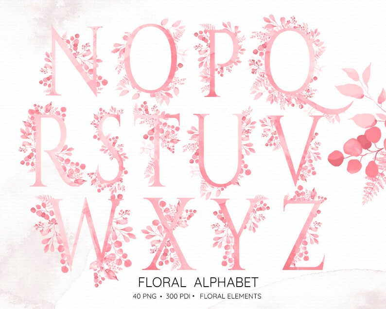 Blush Floral Alphabet Clipart Watercolor Letters With Pink - Etsy