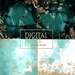 Emerald Digital Paper Set, Gold Foil Flowers, Deep Green Watercolor ...