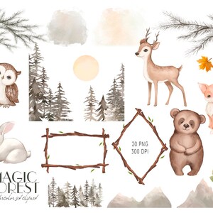 Watercolor Forest Animals Clip Art, Woodland Animals Clipart, Fox ...