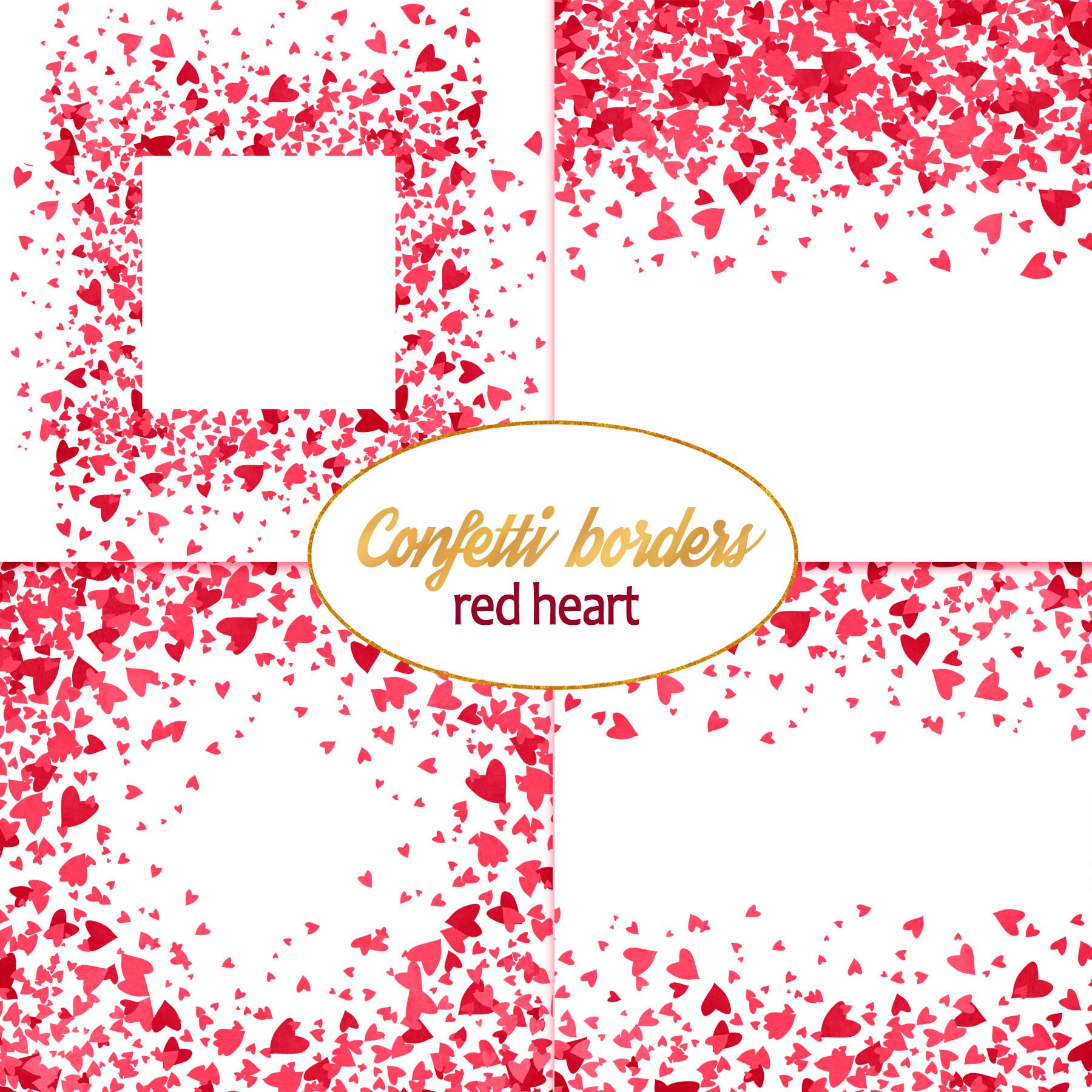 Red Hearts Clip Art, Watercolor Hearts Clipart, Hearts Confetti, Hearts ...