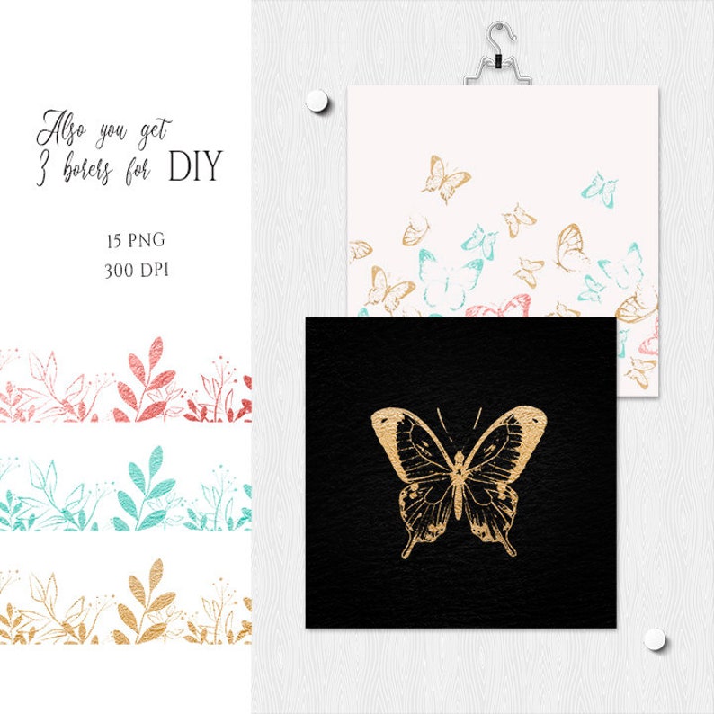 Glitter Butterflies Clipart Gold Foil Butterfly Magical - Etsy