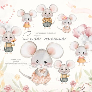 Watercolor Mouse Clipart, Newborn Baby, Nursery Clipart, Cute Mother ...