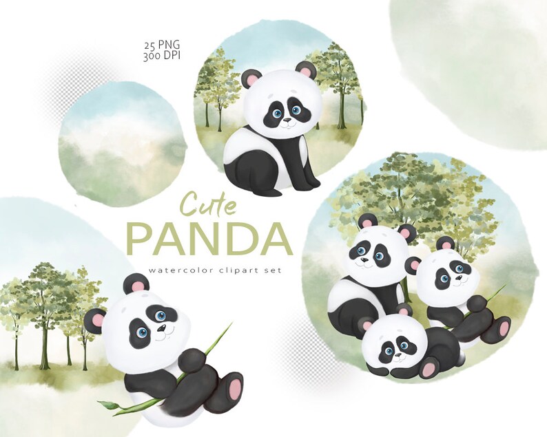 Baby Panda Clipart Tropical Animals Watercolor Panda - Etsy
