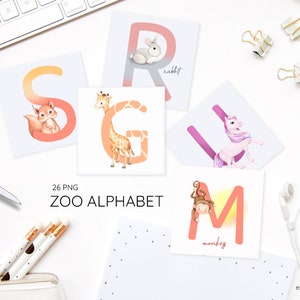 Watercolor Animals Alphabet Clipart, Animals Letters, Nursery Clip Art ...