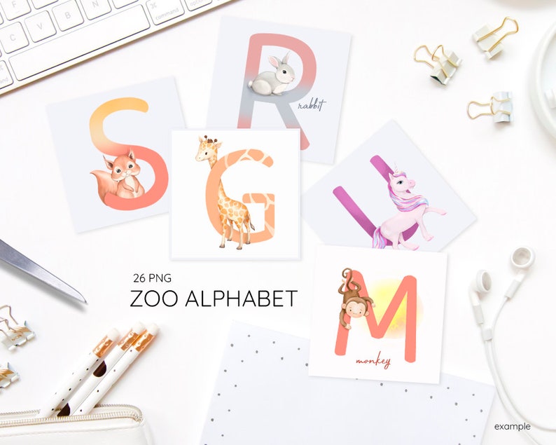 Watercolor Animals Alphabet Clipart Animals Letters Nursery | Etsy
