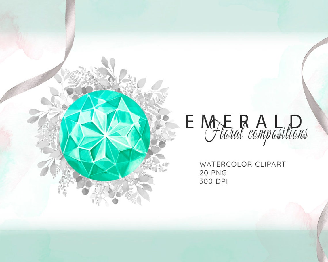 Emerald Clipart, Watercolor Diamonds, Floral Sapphire Clip Art, Jewels ...