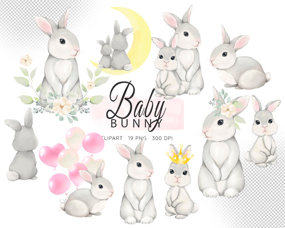 Watercolor Baby Bunnies Clipart Little Animals Watercolor - Etsy