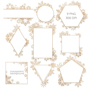 Gold Crystal Frames Clipart, Snowflakes Clip Art, Snowflakes Borders ...