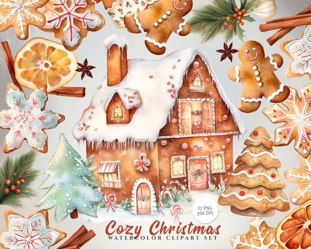 Gingerbread Clipart, Watercolor Gingerbread Man Clipart, Gingerbread ...