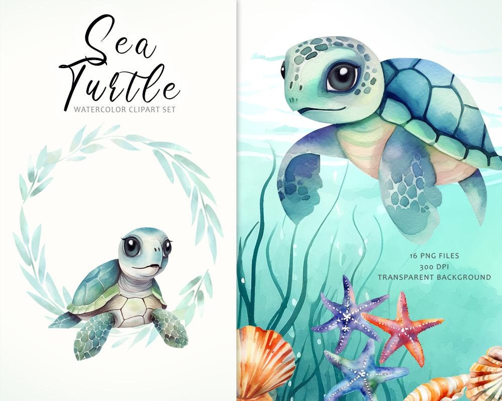 Watercolor Sea Turtle Clipart: Ocean Nursery PNG (digital Download) - Etsy