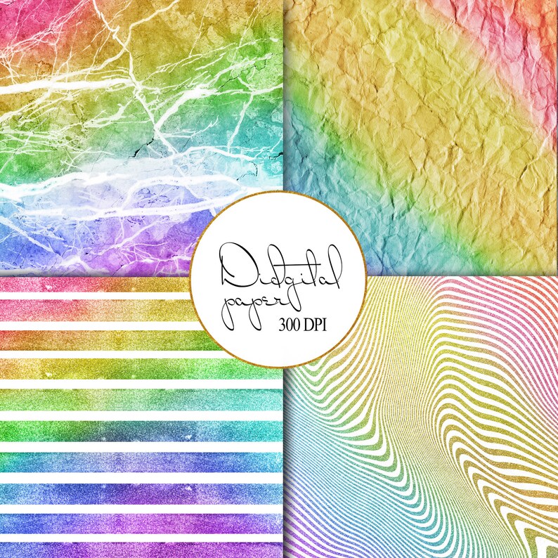 Glitter Rainbow Digital Paper Set Glitter Ombre Watercolor | Etsy