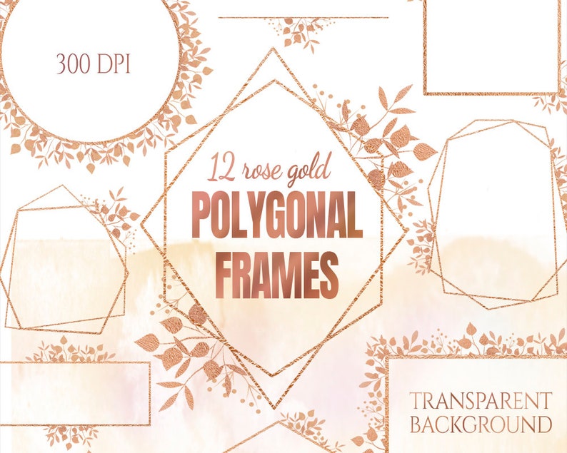Rose Gold Crystal Frames Clipart Rose Gold Polygonal Frames | Etsy