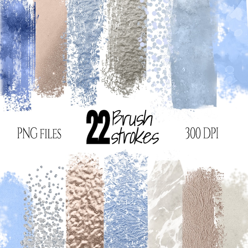 Winter Brush Strokes Clipart, Silver Foil Brush Strokes, Ice Blue ...
