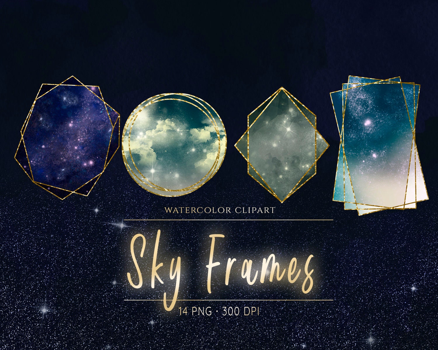 Galaxy Geometric Frames Starry Skies Backgrounds Gold - Etsy