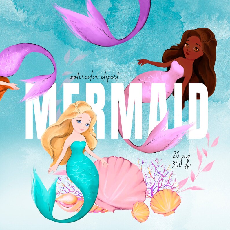 Watercolor Mermaid Clipart Sea Life Clipart Summer Mermaids | Etsy