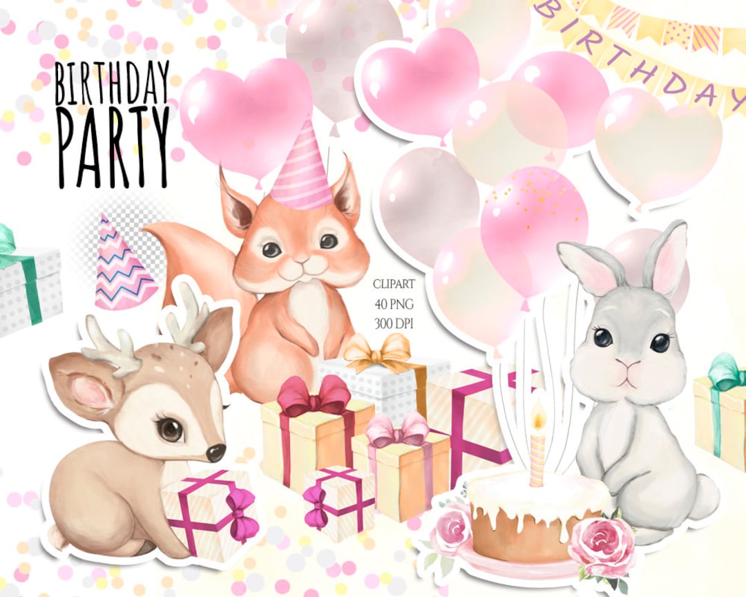 Forest Party Animals, Watercolor Woodland Animals Clipart, Deer, Baby ...