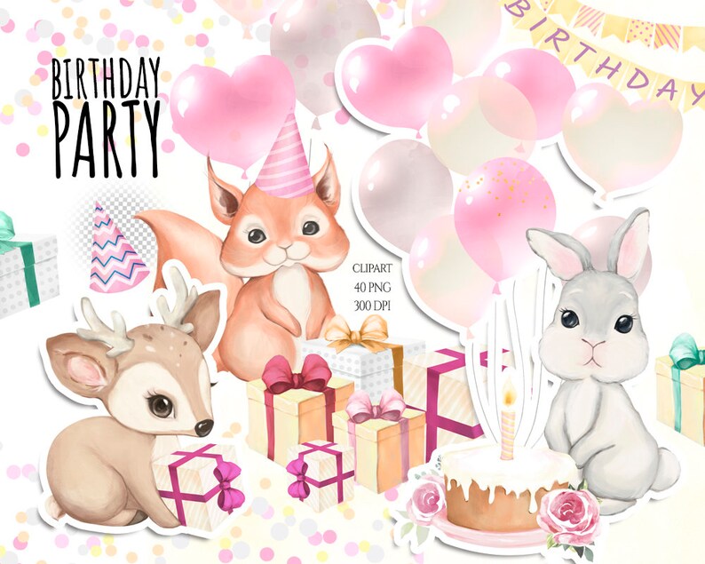 Forest Party Animals Watercolor Woodland Animals Clipart | Etsy