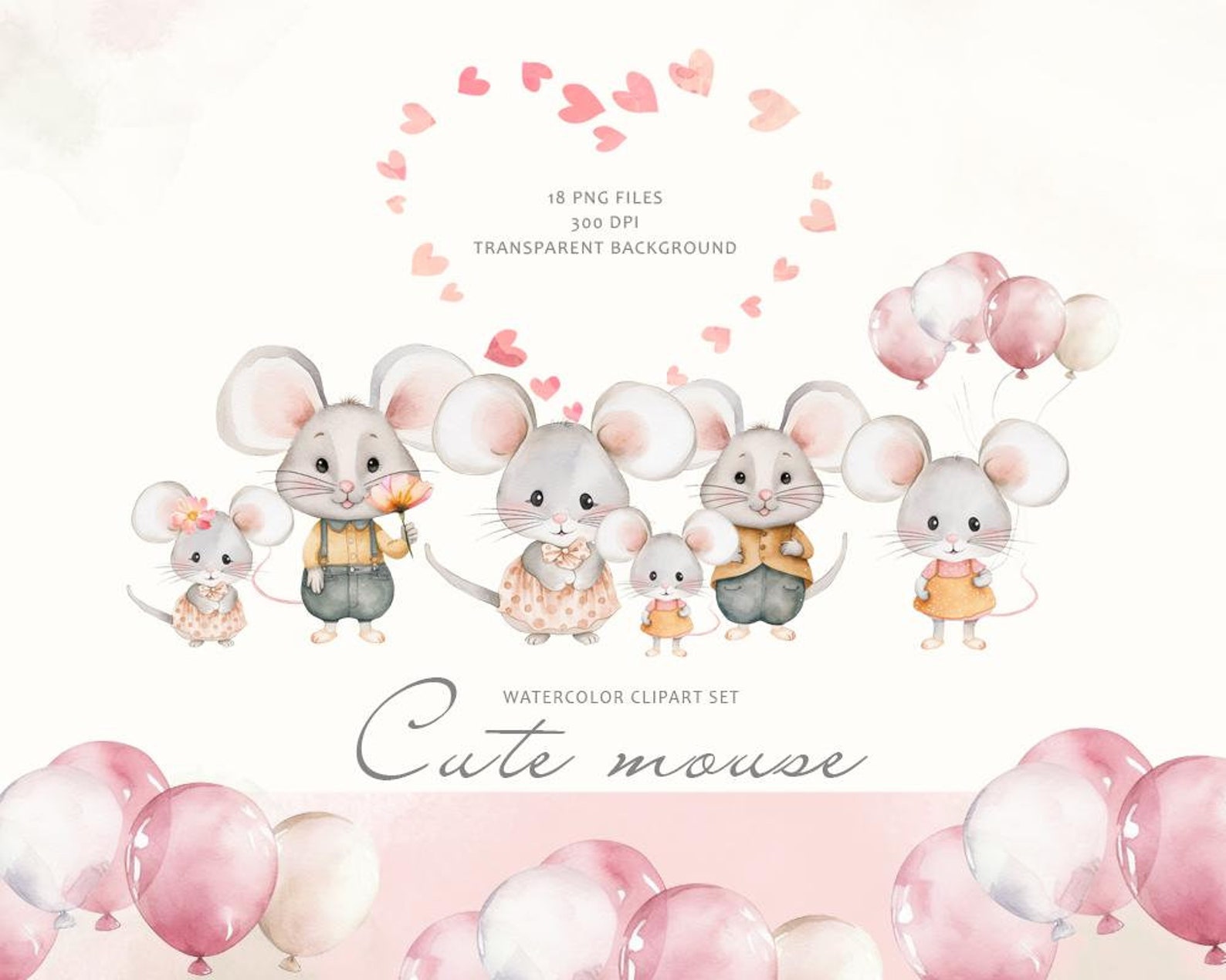 Watercolor Mouse Clipart, Newborn Baby, Nursery Clipart, Cute Mother ...