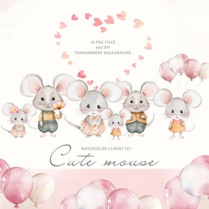 Watercolor Mouse Clipart, Newborn Baby, Nursery Clipart, Cute Mother ...