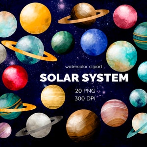 Solar System Clipart, Watercolor Planets Clip Art, Space Graphics ...
