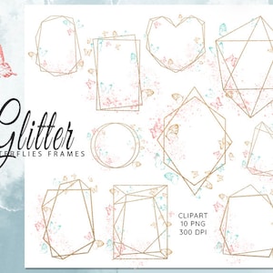 Gold Polygonal Frames With Butterflies Clipart, Glitter Geometric ...