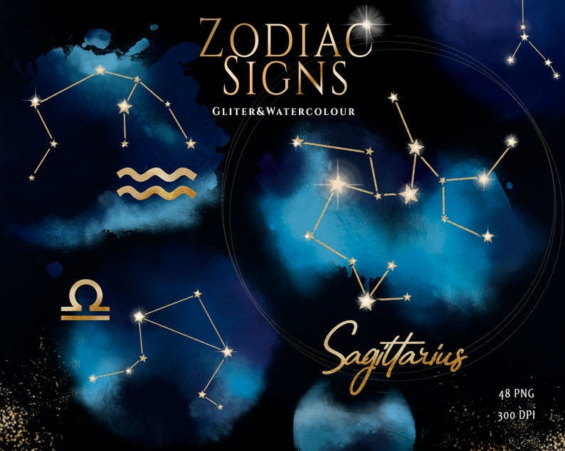 Zodiac Constellations Clipart, Astrology, Watercolor Zodiac Signs ...