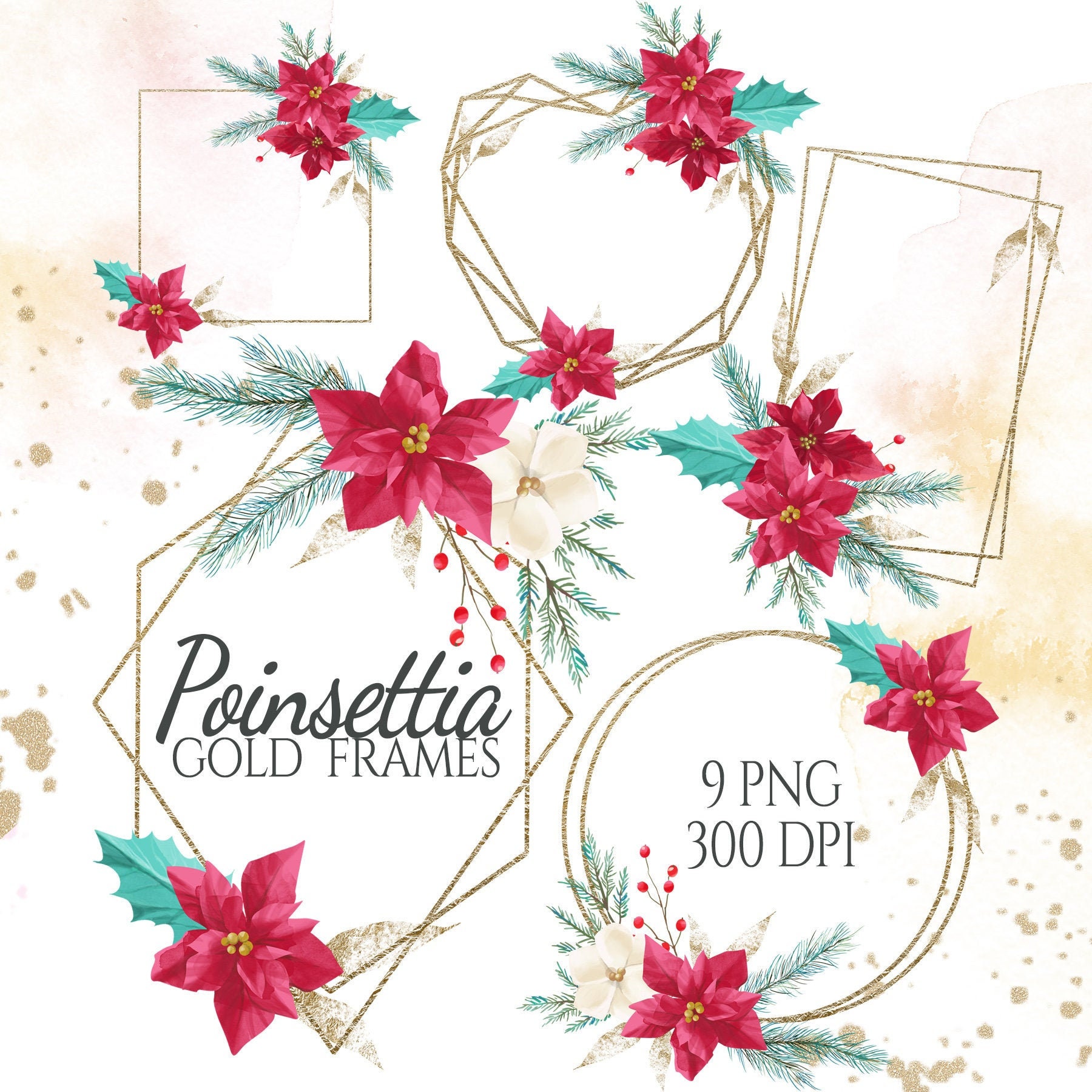 Christmas Frames Clipart Watercolor Holiday Clipart - Etsy