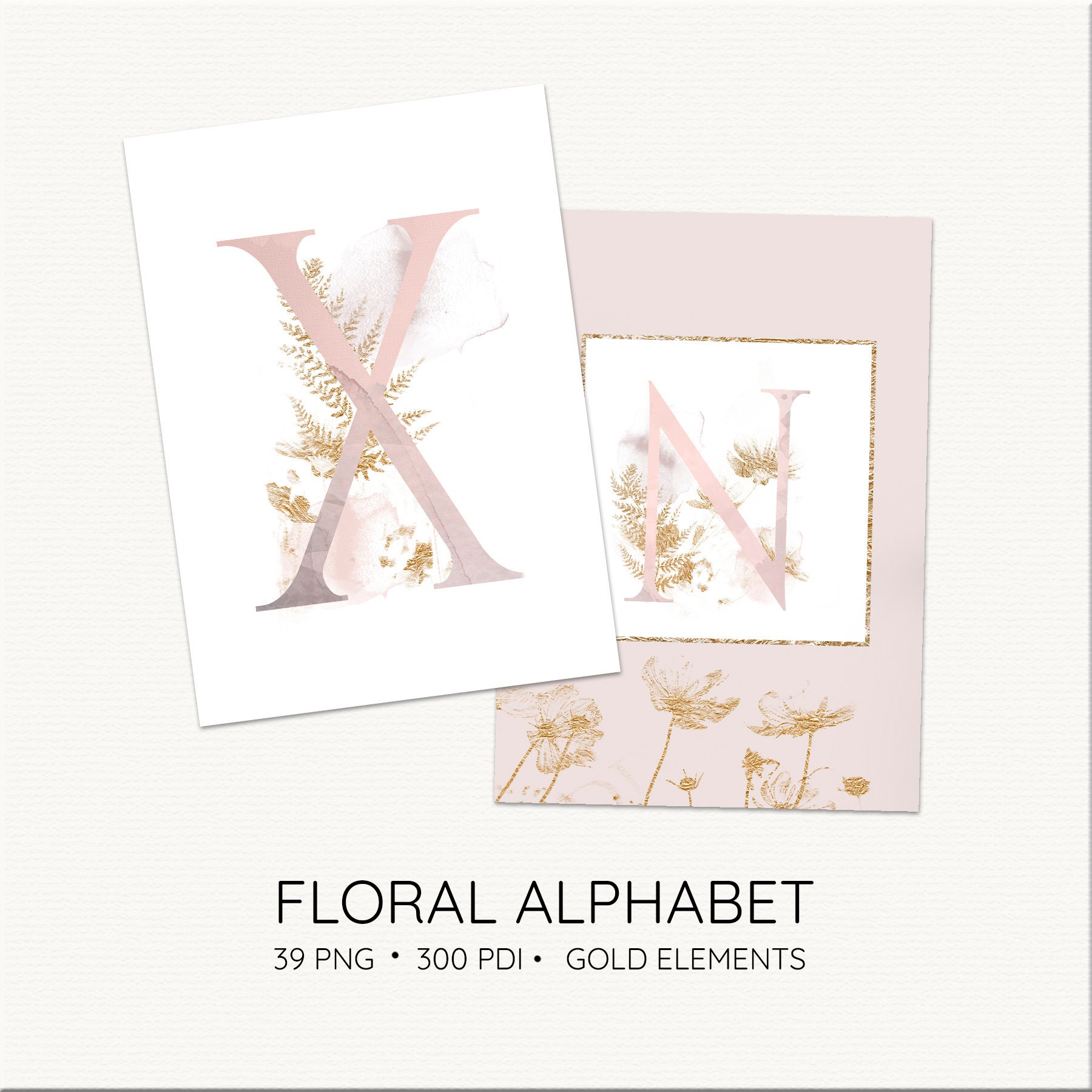 Watercolor Floral Alphabet With Gold Foil Leaves Letters - Etsy