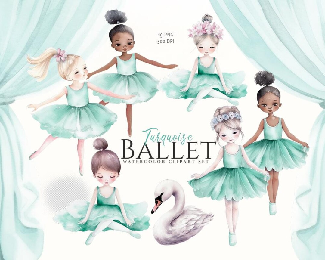 Watercolor Ballerina Clipart, Green Ballet Cliaprt, Girl Birthday ...