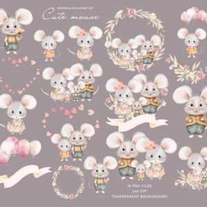 Watercolor Mouse Clipart, Newborn Baby, Nursery Clipart, Cute Mother ...