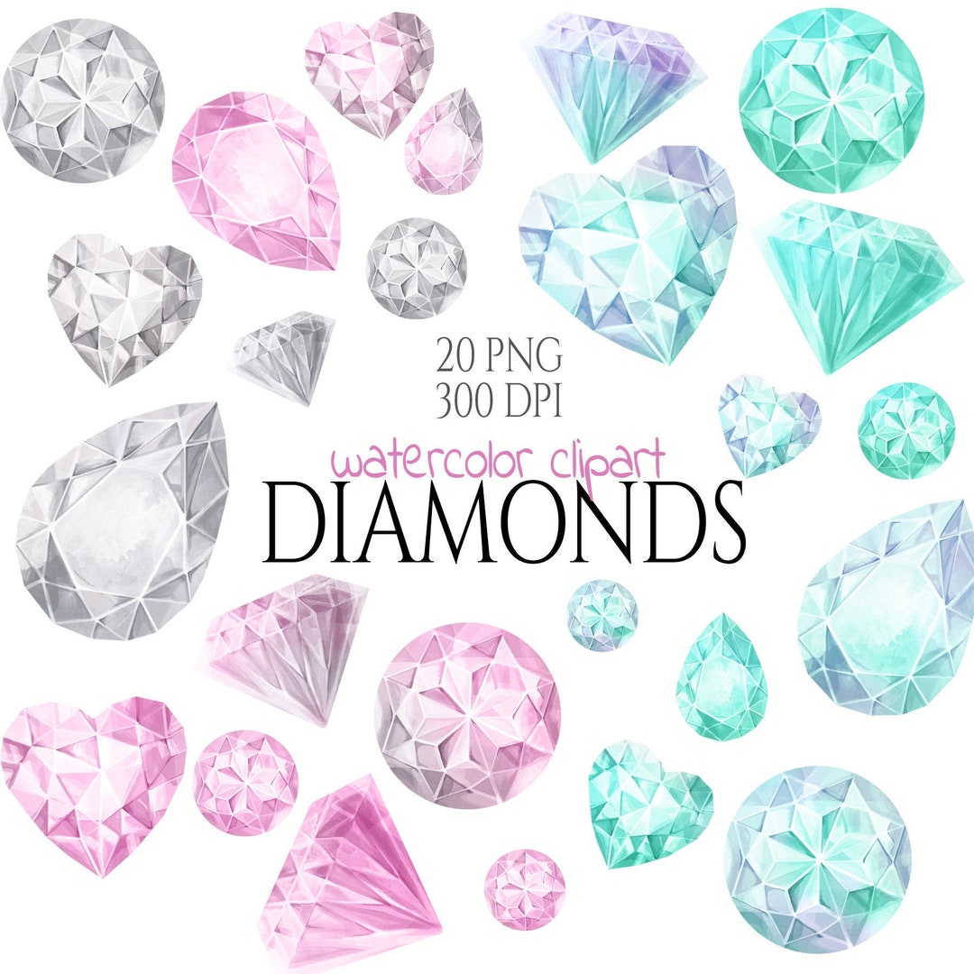 Watercolor Diamonds Clipart, Crystals Clipart, Watercolor Gems ...