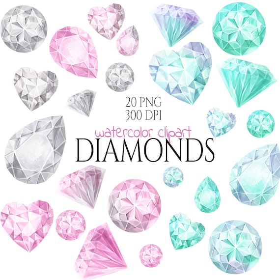 Watercolor Diamonds Clipart Crystals Clipart Watercolor | Etsy
