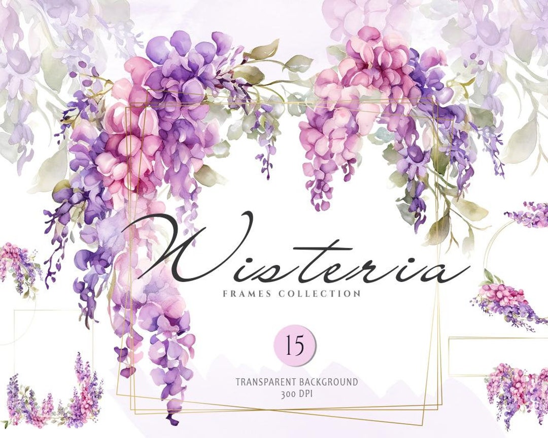Wisteria Frames, Watercolor Wisteria, Purple Pink & Blue Flowers ...