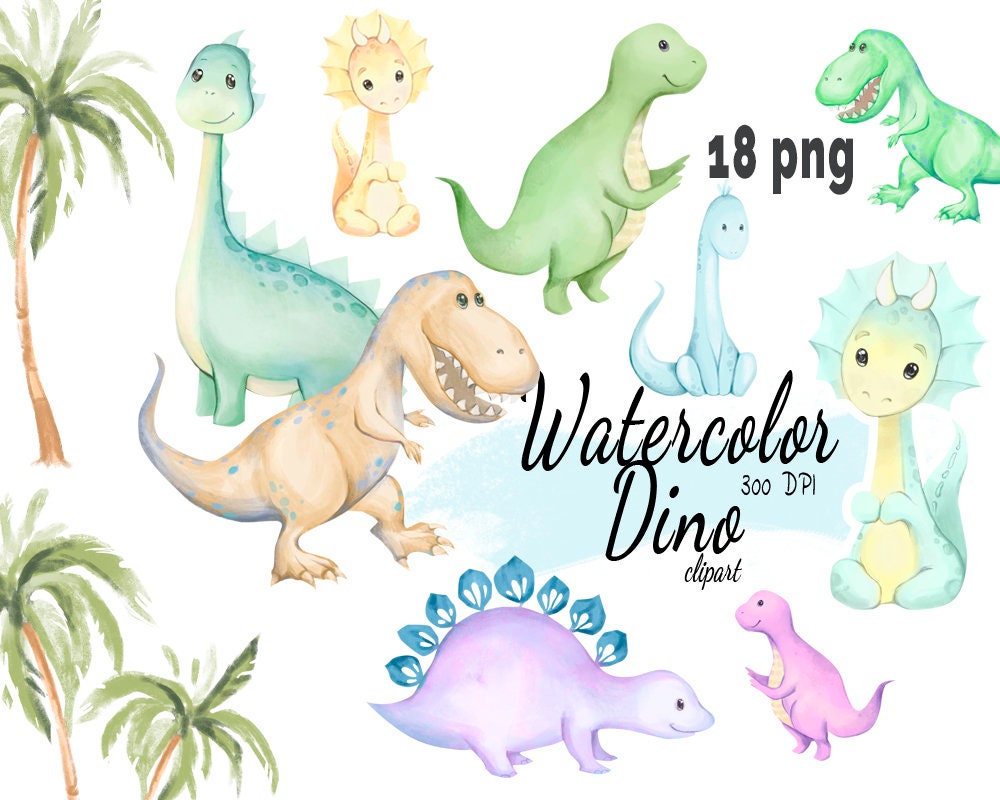 Watercolor Dinosaur Clipart Baby Dino Clip Art Nursery - Etsy