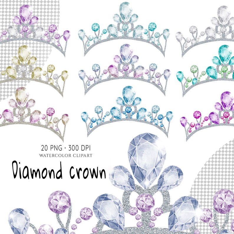 Watercolor Crowns Clipart, Tiara Princess Clipart, Watercolor Princess ...