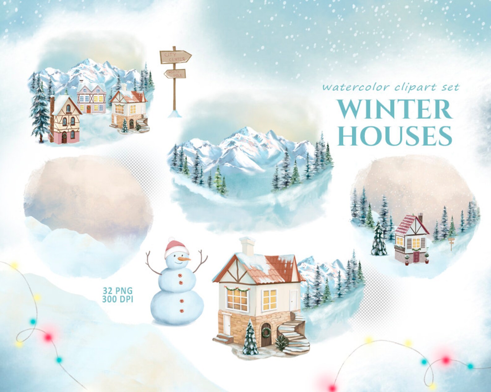Winter Village Clipart Christmas Landscape Winter Clipart - Etsy