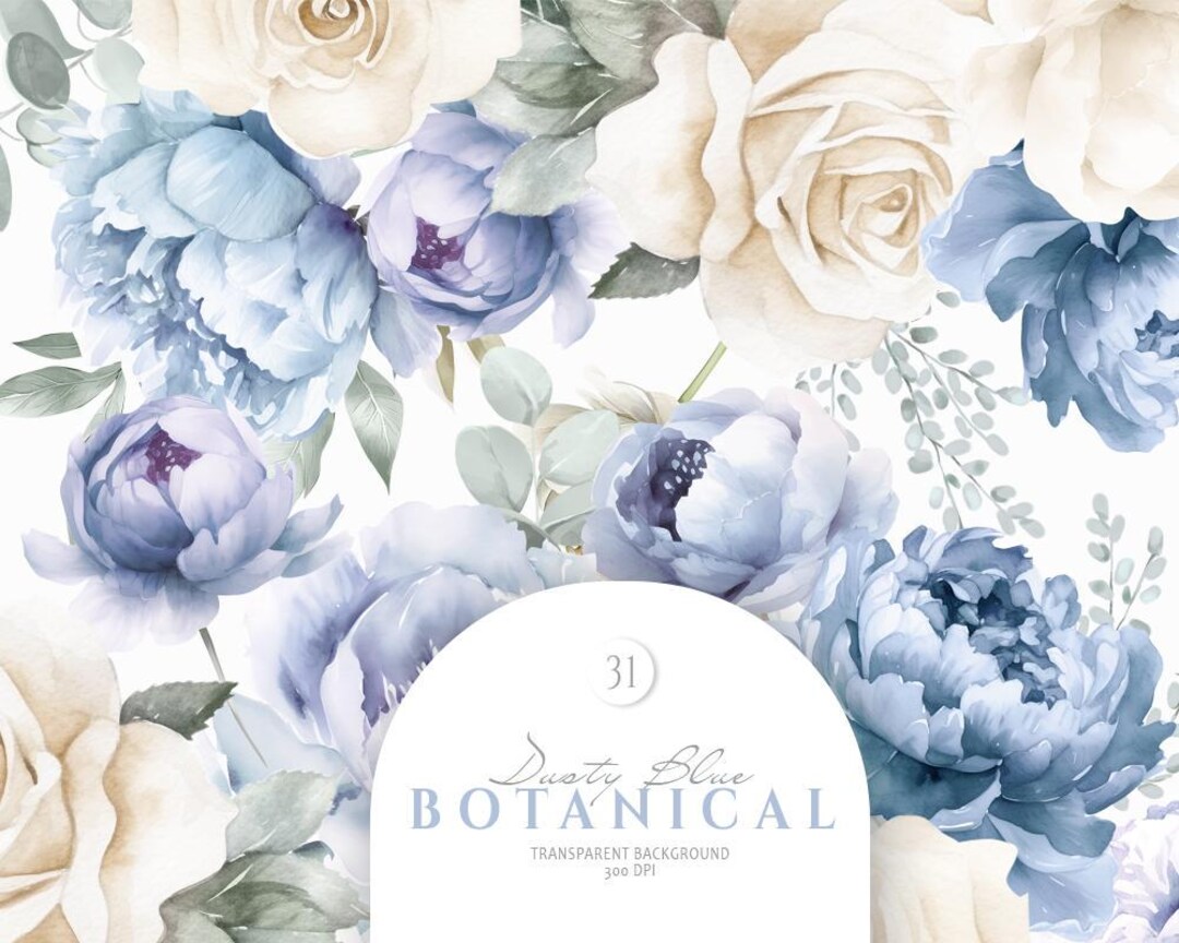 Dusty Blue Peonies Clipart Bundle - Boho Floral Elements & Wreaths ...