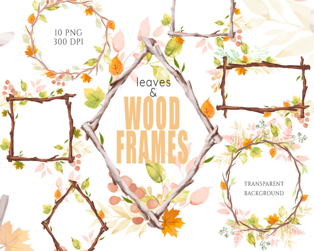 Watercolor Woodland Frames, Wood Frames Clipart, Leaves Frames, Forest ...